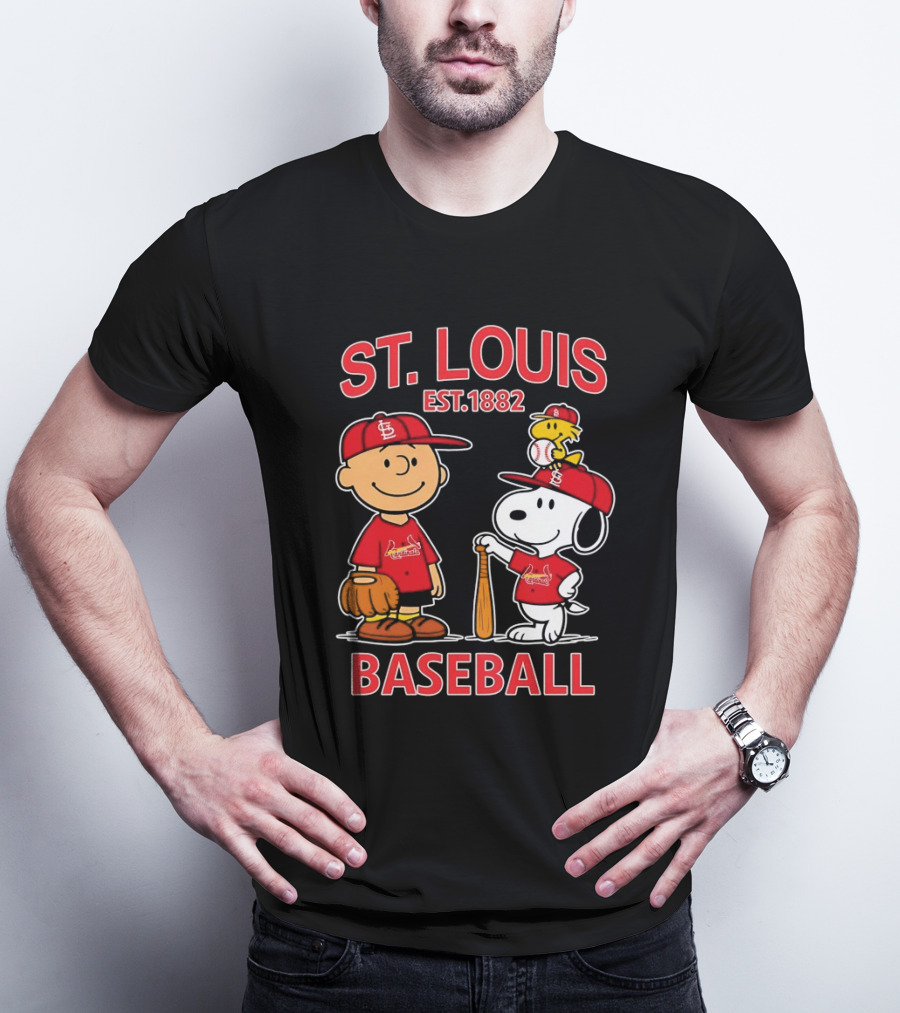 Charlie Brown Snoopy Woodstock St Louis Cardinals Baseball Est 1882 T-Shirt