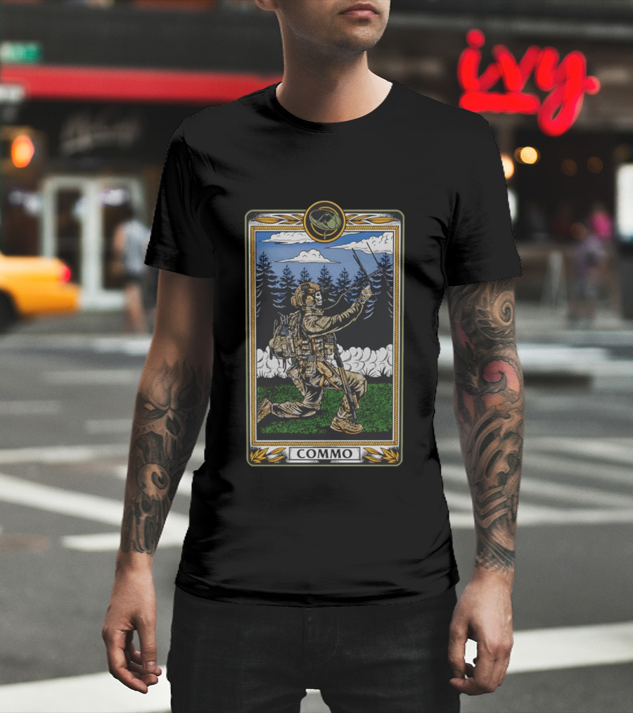 Commo Skeleton Soldiers Tactical Card Kneeling Soldier Forest Radio Communication T-Shirt