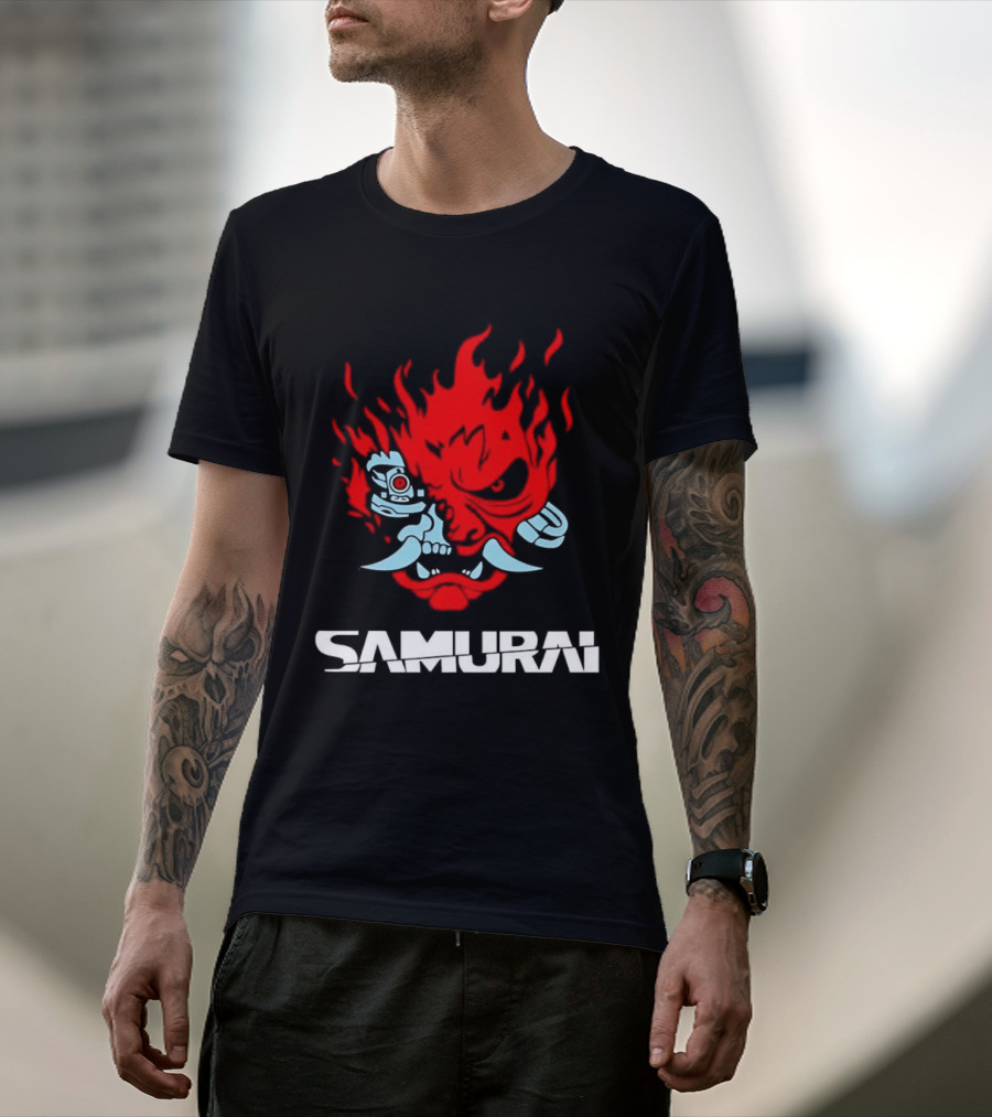 Samurai Japanese Oni Demon Mask Flame T-Shirt
