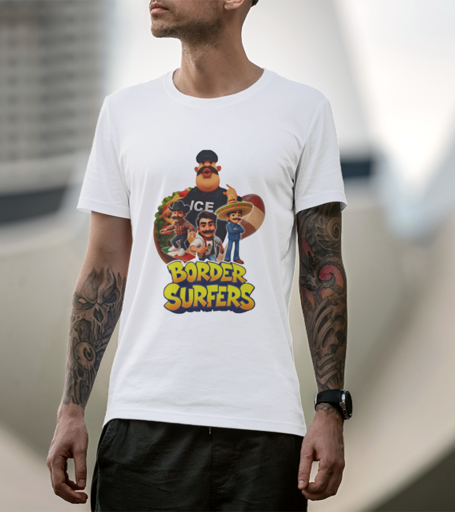 Border Surfers ICE Cartoon Characters Mexican Hat T-Shirt