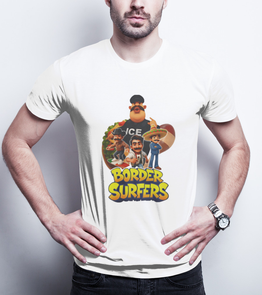 Border Surfers ICE Cartoon Characters Mexican Hat T-Shirt