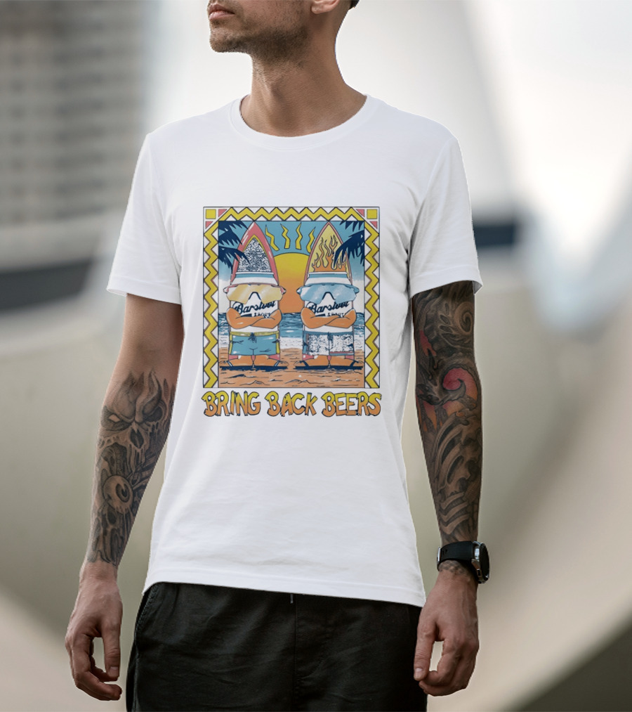 Barstool Surfer Gnomes Bring Back Beers Beach Scene T-Shirt