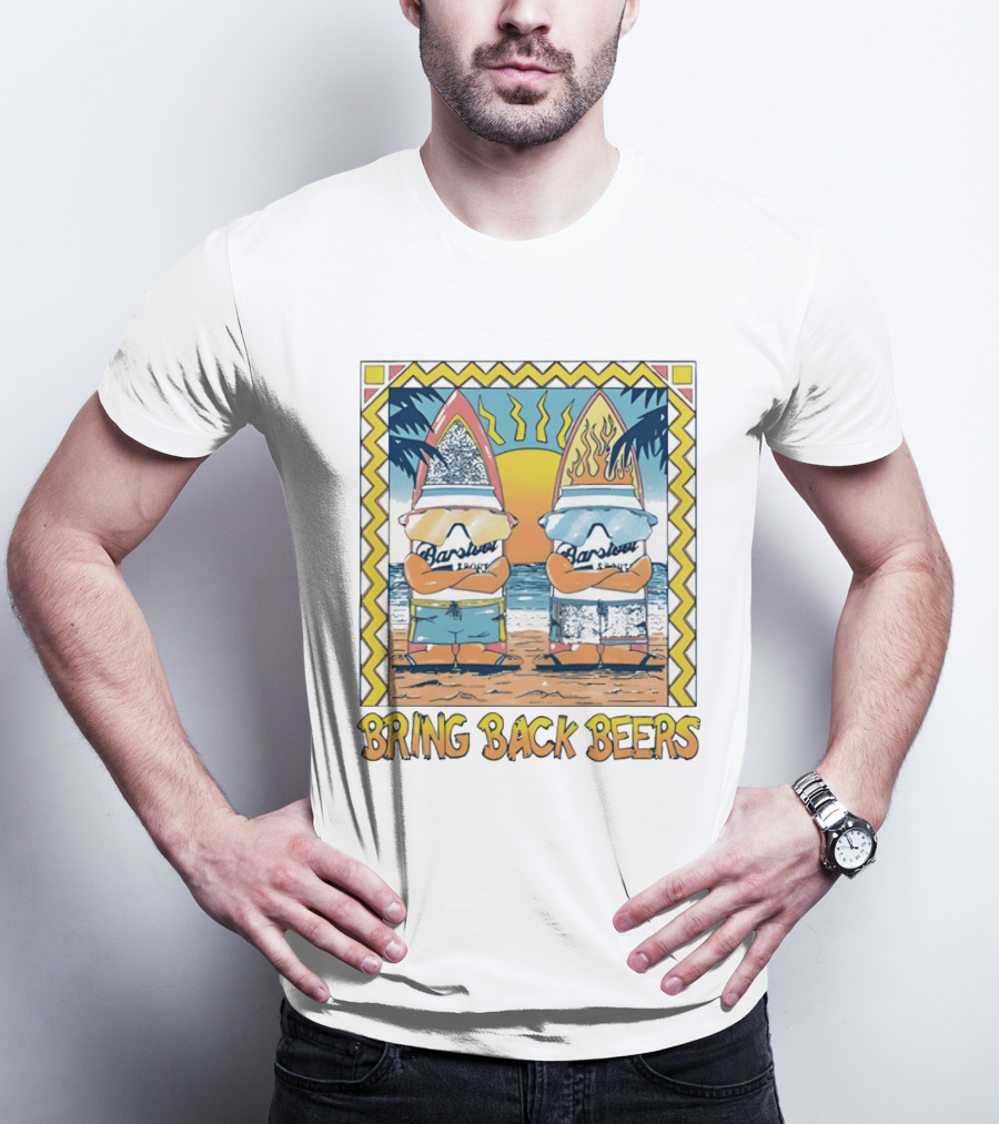 Barstool Surfer Gnomes Bring Back Beers Beach Scene T-Shirt