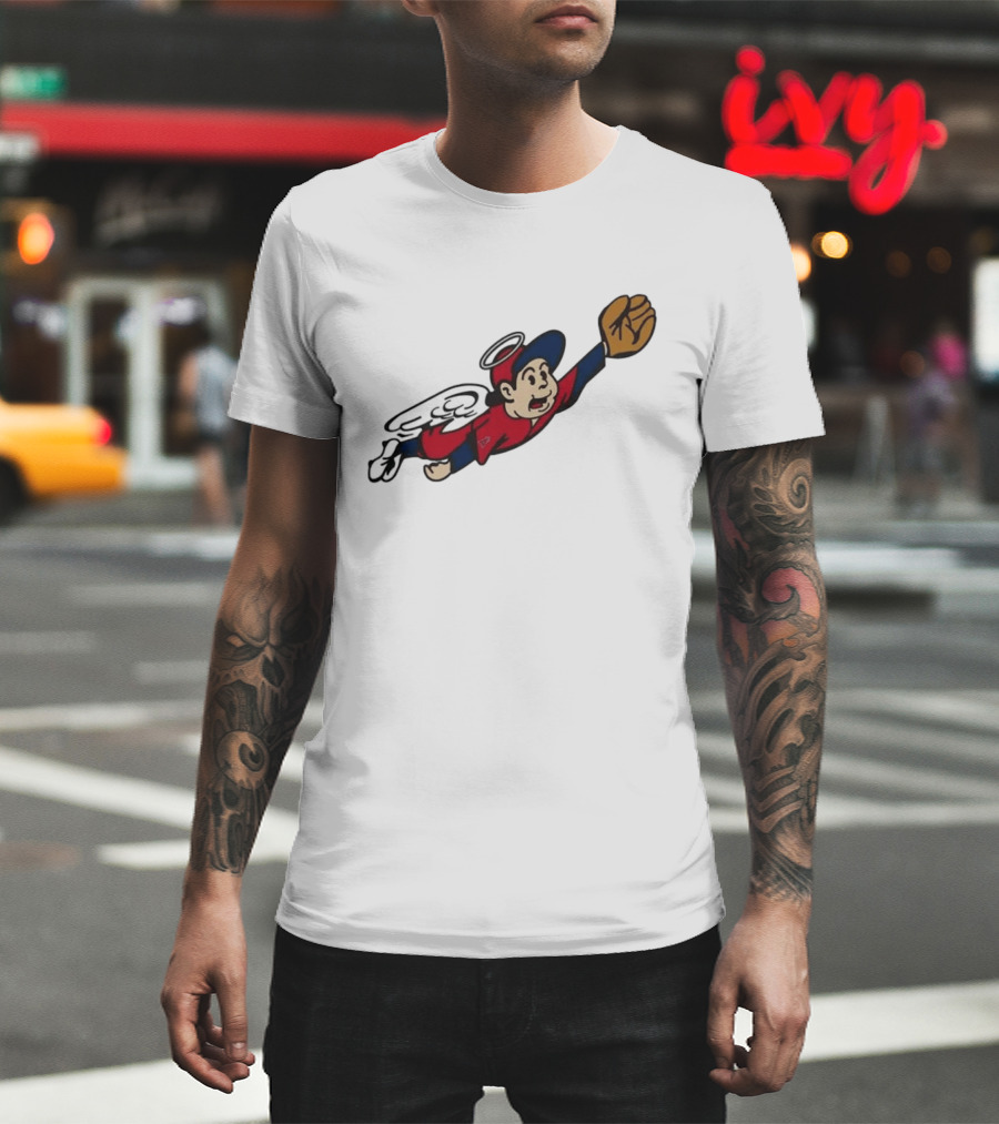 Los Angeles Angels Little Halo Boy Flying Baseball Player With Wings And Glove T-Shirt