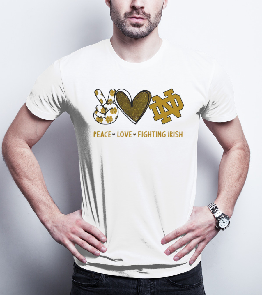 Peace Love Notre Dame Fighting Irish Hand Sign Heart Shape ND T-Shirt