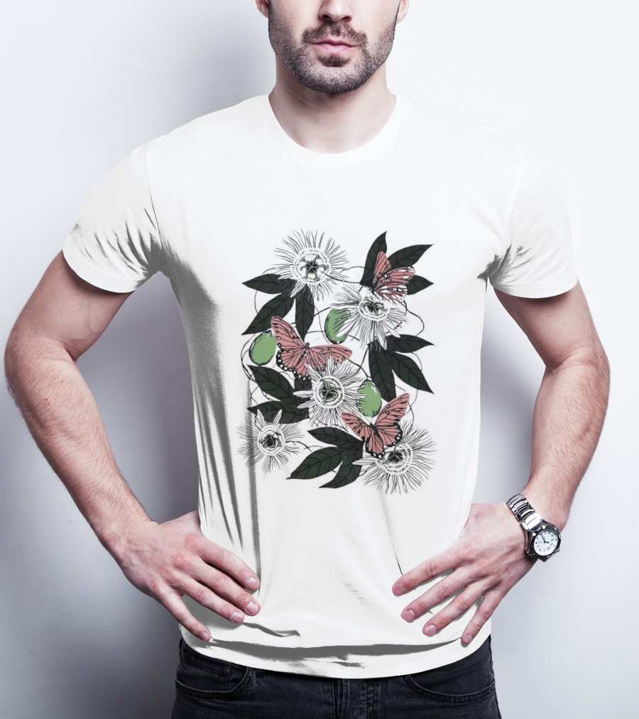 Passion Flower Pistachio Incarnata Red Butterflies Adult T-Shirt