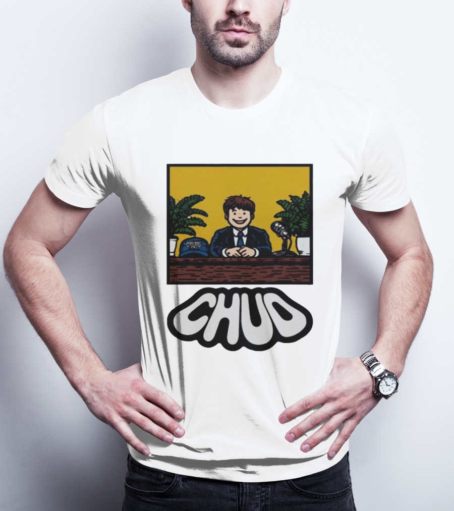 Fuentes Store Chud Comic Style Desk Scene With Microphone And Cap T-Shirt
