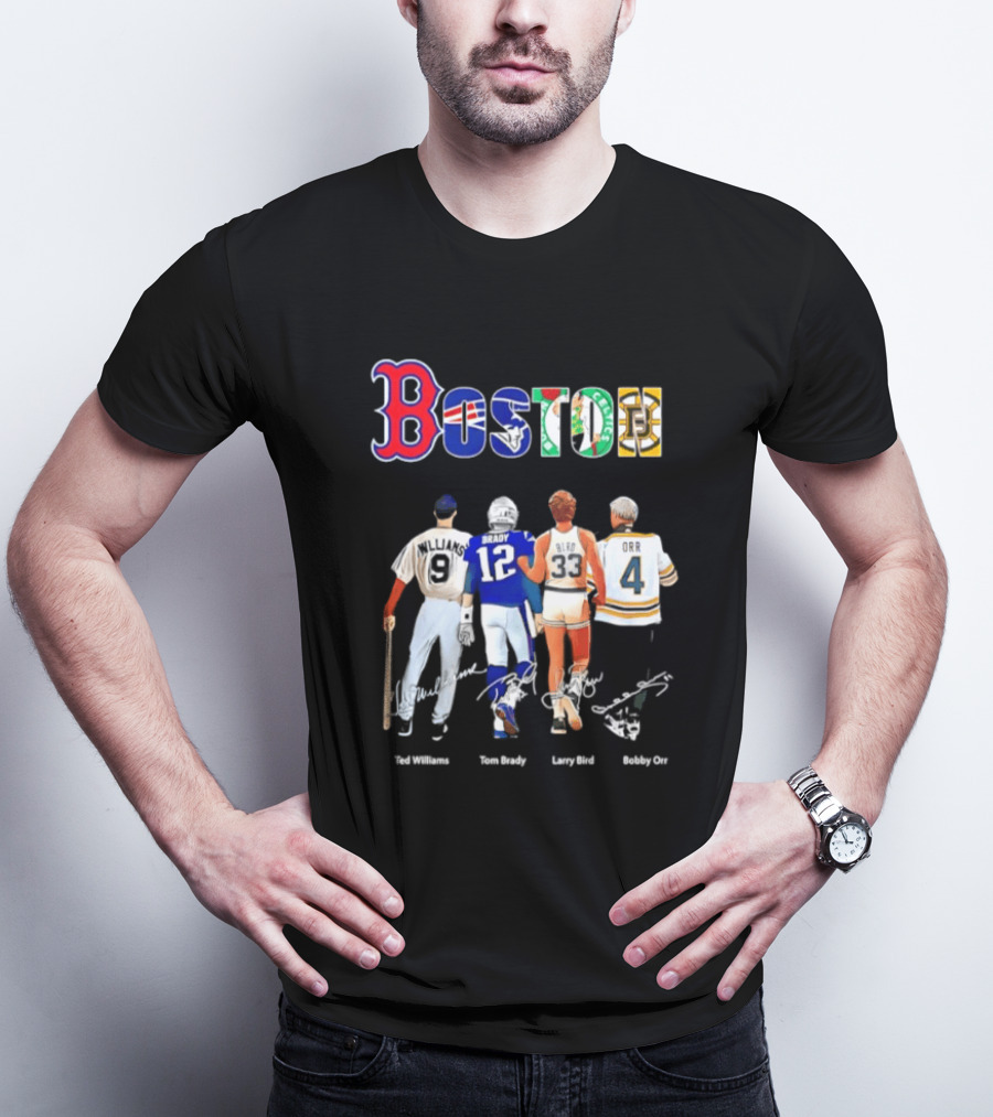 Boston Sports Icons Ted Williams Tom Brady Larry Bird Bobby Orr T-Shirt