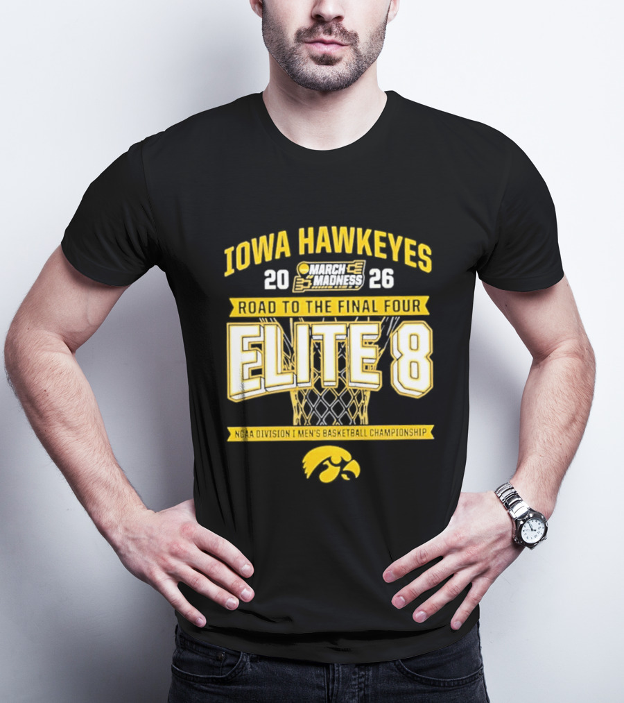 Iowa Hawkeyes 2026 Road To The Final Four Elite 8 NCAA Division I Men's Basketball Championship T-Shirt