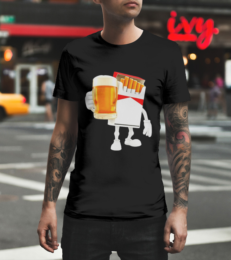Pack Of Cigs With Beer Drinking Beer Smoking Cigarettes T-Shirt