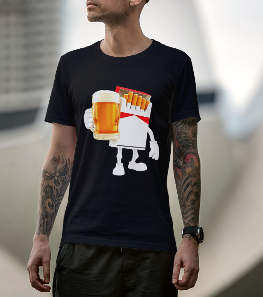 Pack Of Cigs With Beer Drinking Beer Smoking Cigarettes T-Shirt