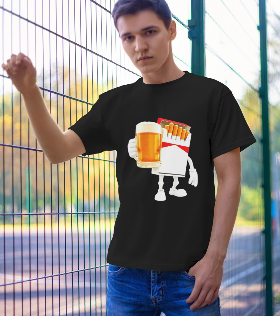 Pack Of Cigs With Beer Drinking Beer Smoking Cigarettes T-Shirt