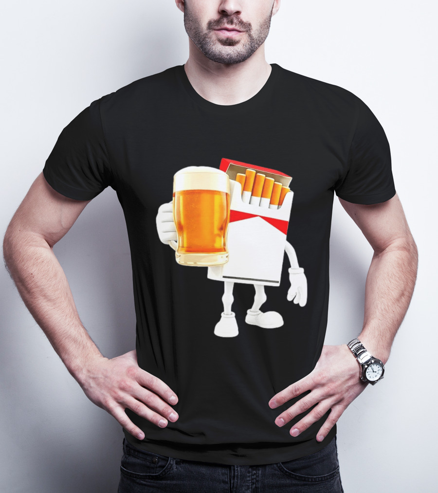 Pack Of Cigs With Beer Drinking Beer Smoking Cigarettes T-Shirt