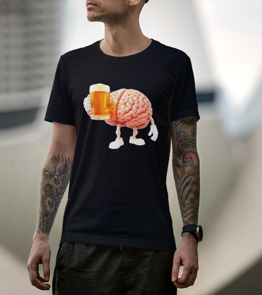 Brain Holding Beer Meme Fun Drinking Humor T-Shirt