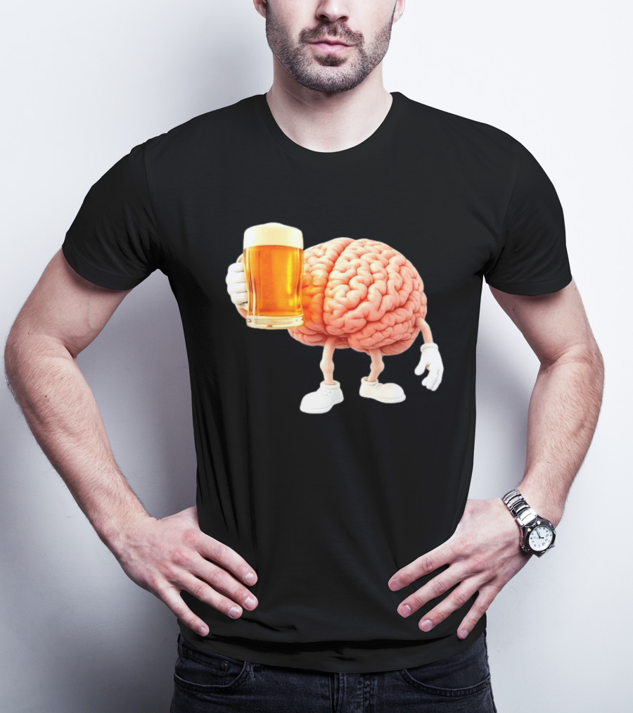 Brain Holding Beer Meme Fun Drinking Humor T-Shirt