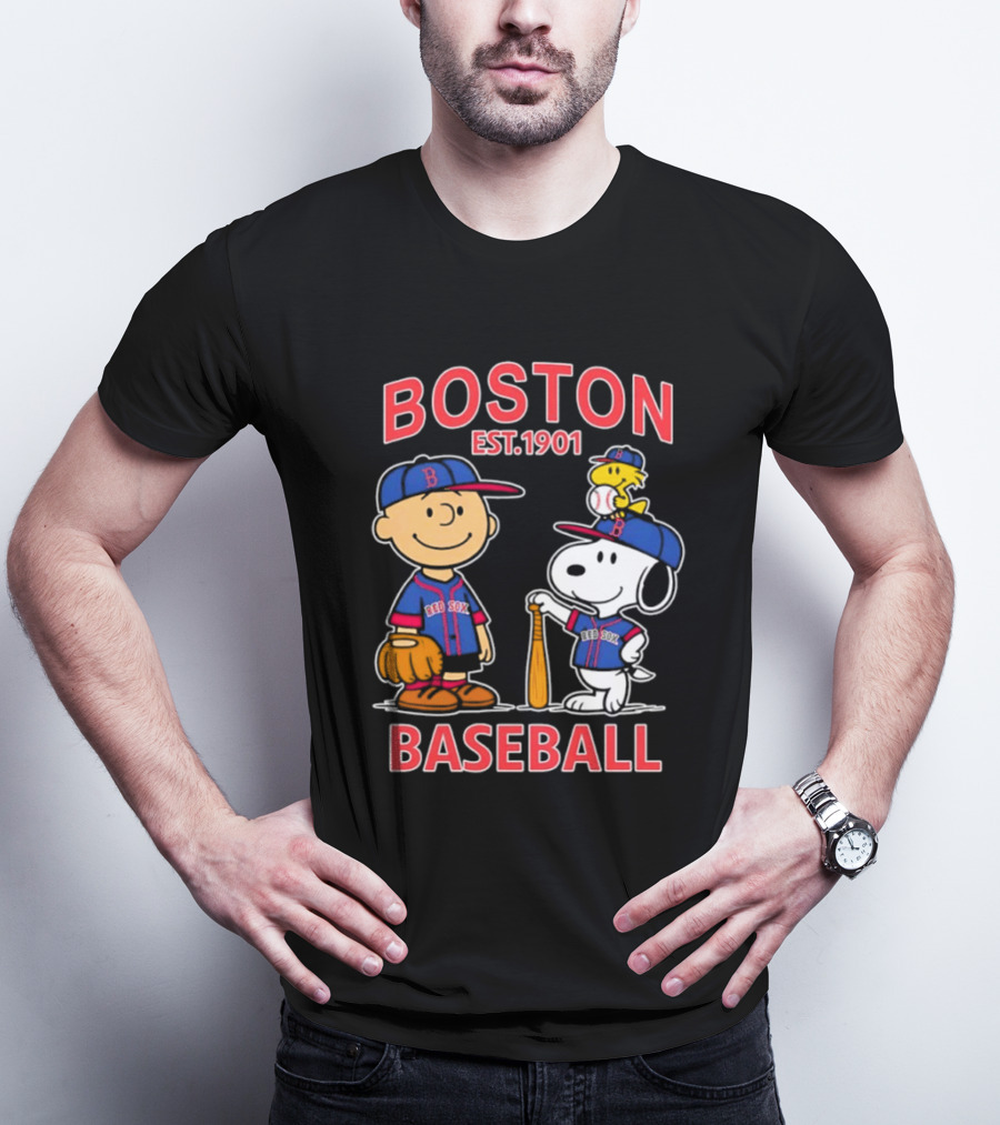Boston Baseball Charlie Brown Snoopy Red Sox Est 1901 T-Shirt