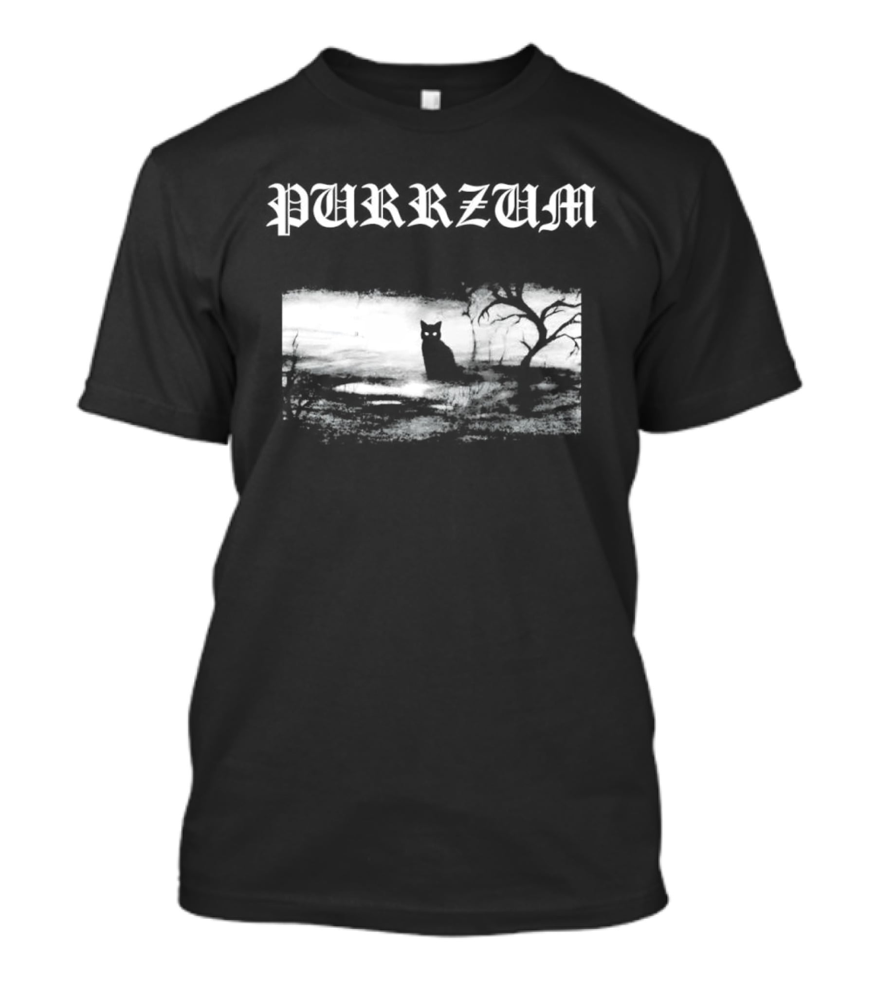 Purrzum Black Cat Gothic Spooky Forest Scene T-Shirt