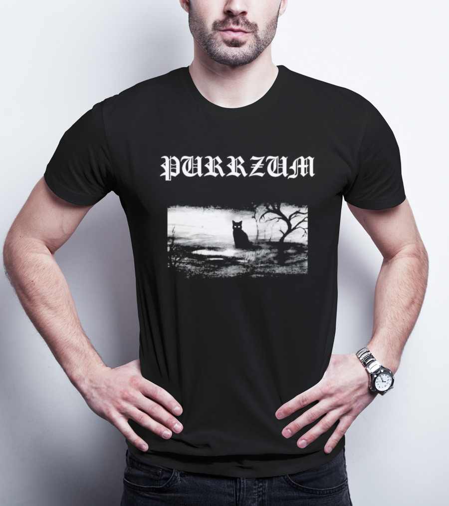 Purrzum Black Cat Gothic Spooky Forest Scene T-Shirt