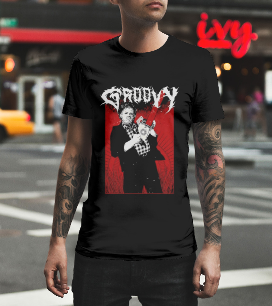 Groovy Metal Leatherface The Texas Chain Saw Massacre Horror T-Shirt