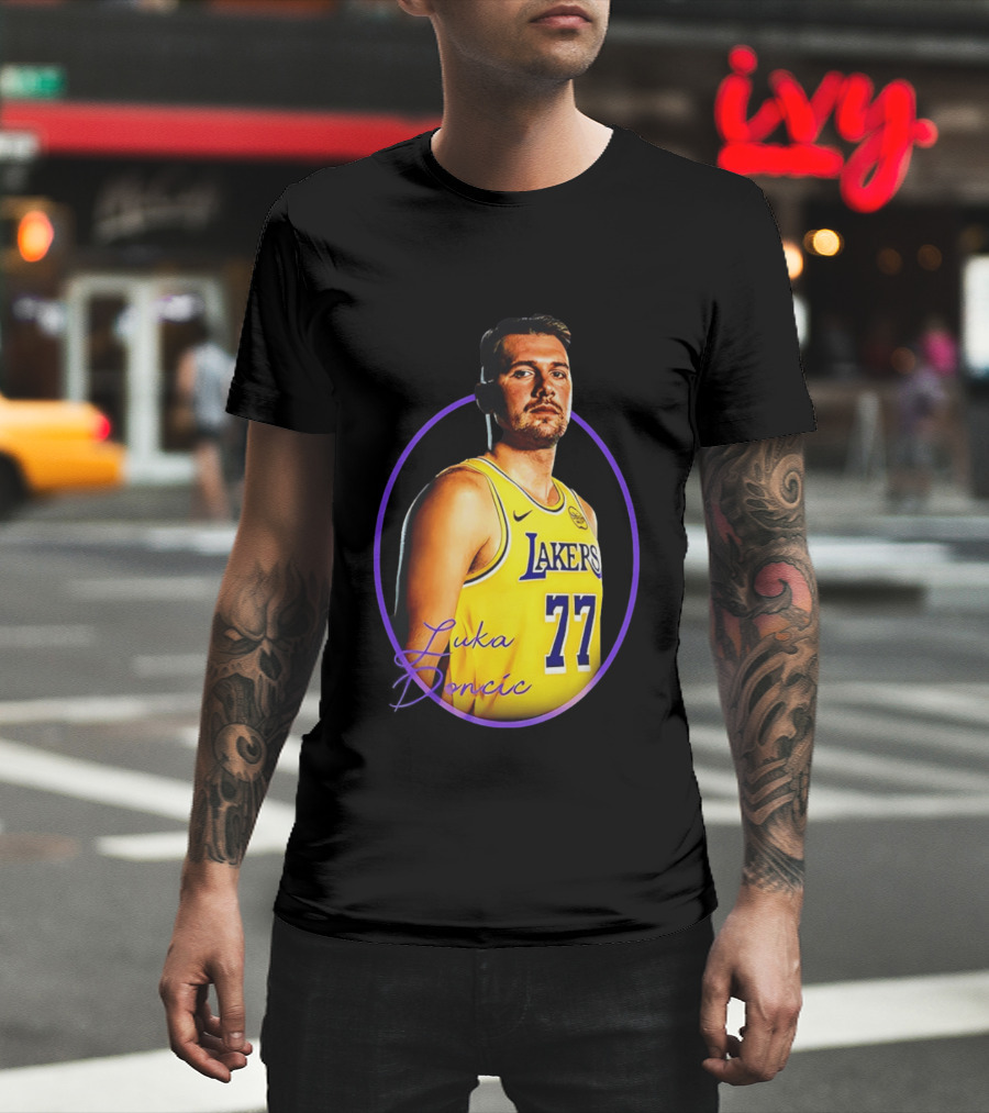 Los Angeles Lakers Luka Doncic 77 Yellow Jersey Image T-Shirt