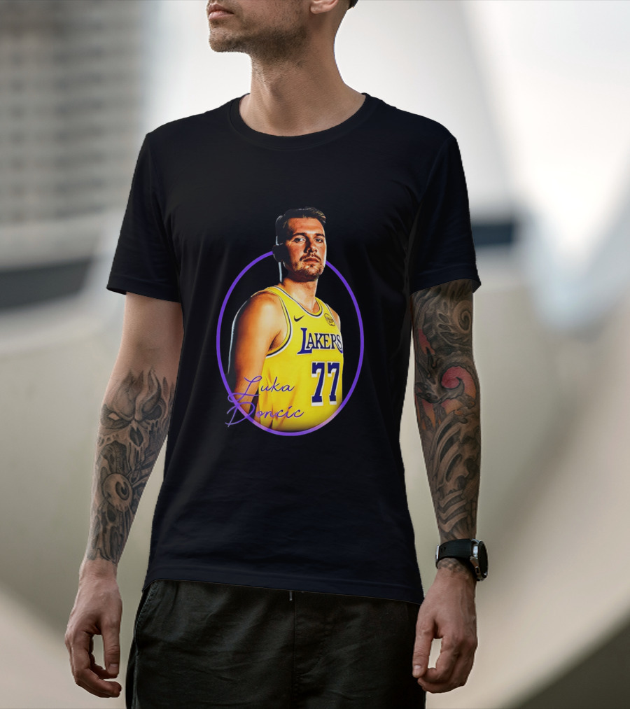 Los Angeles Lakers Luka Doncic 77 Yellow Jersey Image T-Shirt