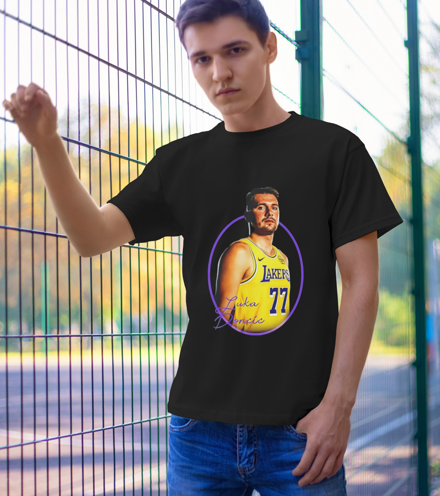 Los Angeles Lakers Luka Doncic 77 Yellow Jersey Image T-Shirt