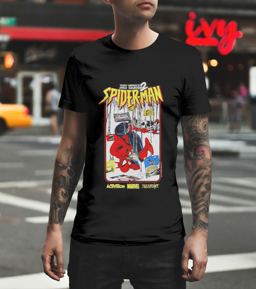 Spider Man Marvel Comics Tony Hawk's Pro Skater 2 Video Game Scene T-Shirt