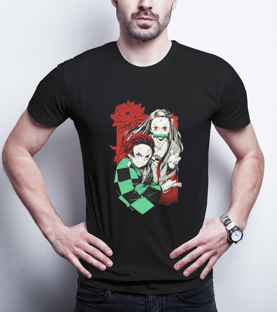 Tanjiro And Nezuko Demon Slayer Manga Red Flower T-Shirt