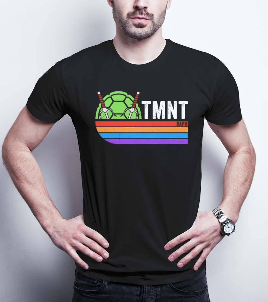 TMNT Raphael Raph Turtle Shell Sai Weapons Rainbow T-Shirt