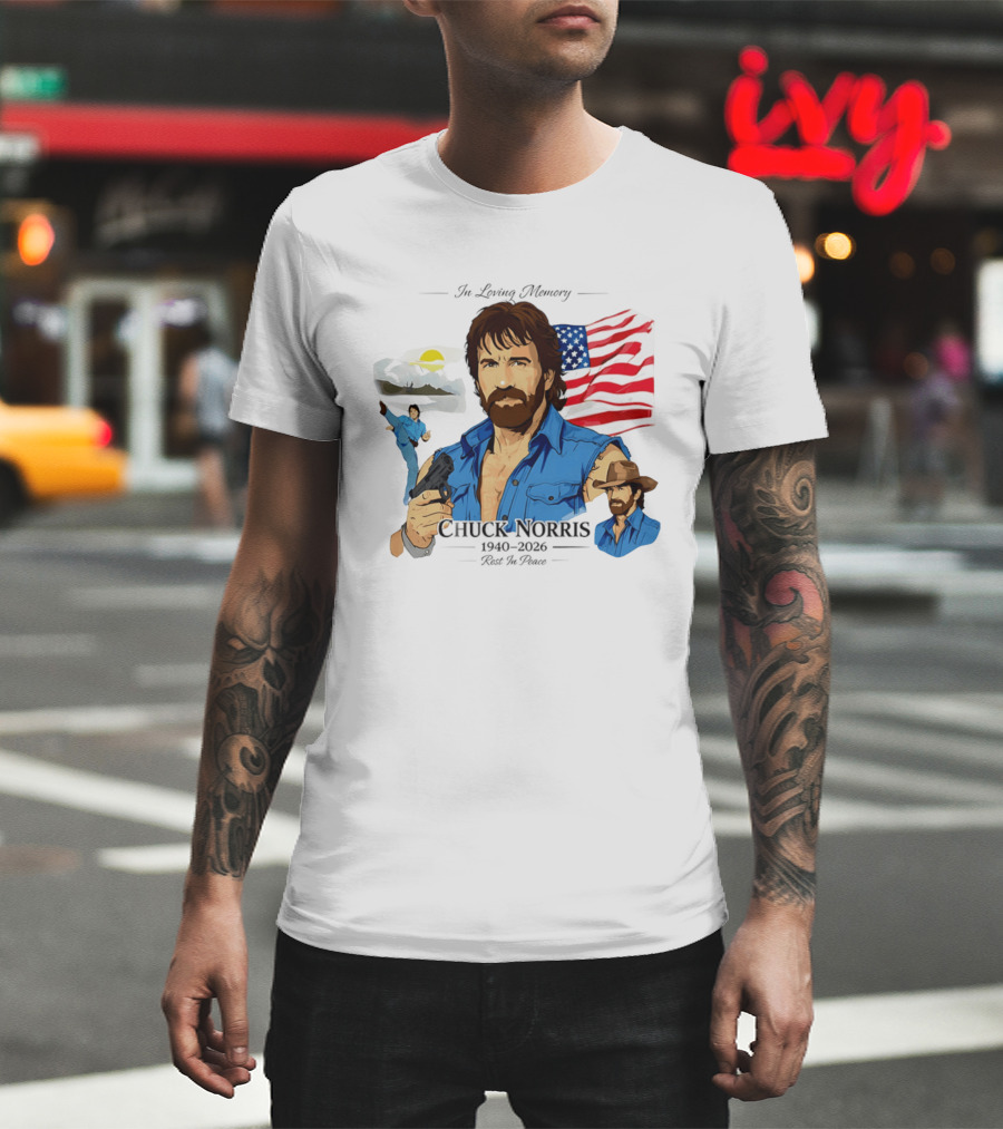 Chuck Norris Legends Never Die 1940 2026 American Flag T-Shirt