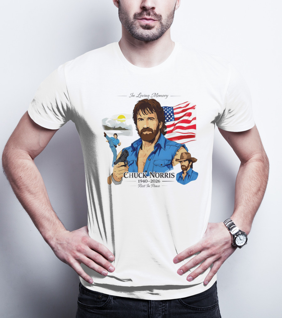 Chuck Norris Legends Never Die 1940 2026 American Flag T-Shirt