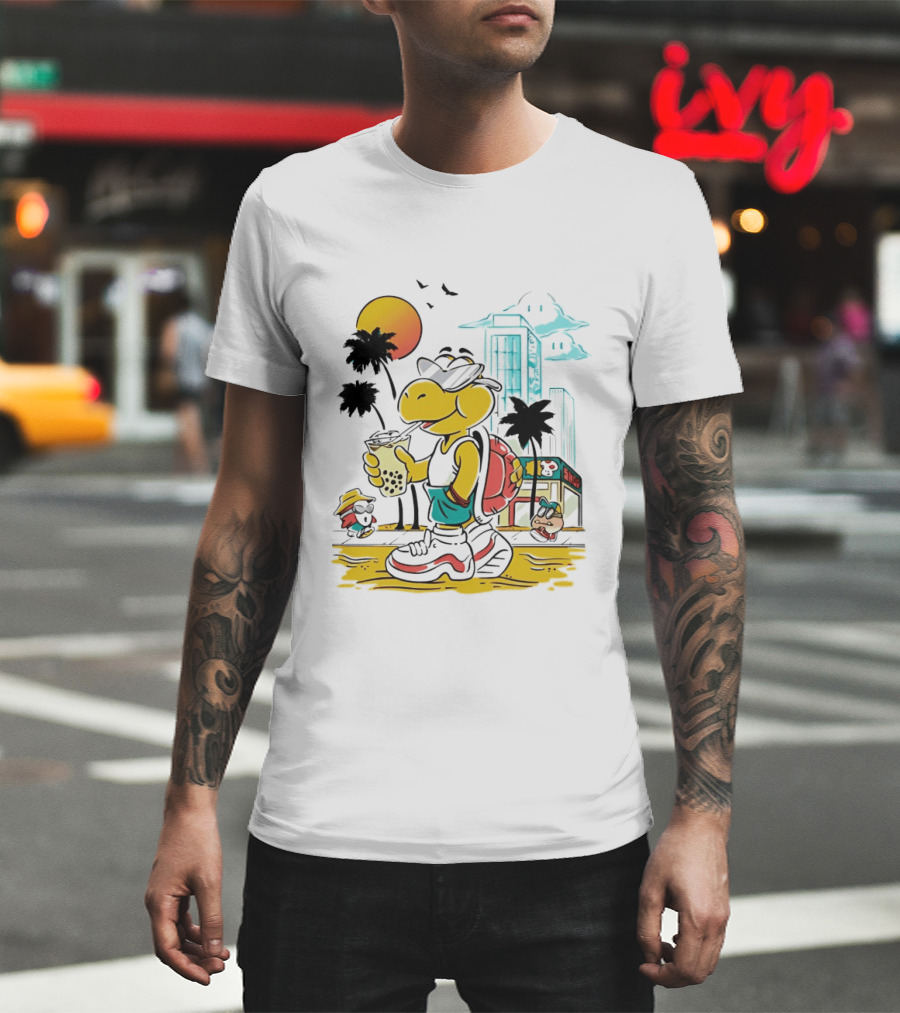 Koopa Troopa Beach Day Vibes With Bubble Tea And Palm Trees T-Shirt