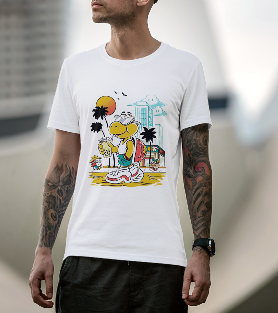Koopa Troopa Beach Day Vibes With Bubble Tea And Palm Trees T-Shirt