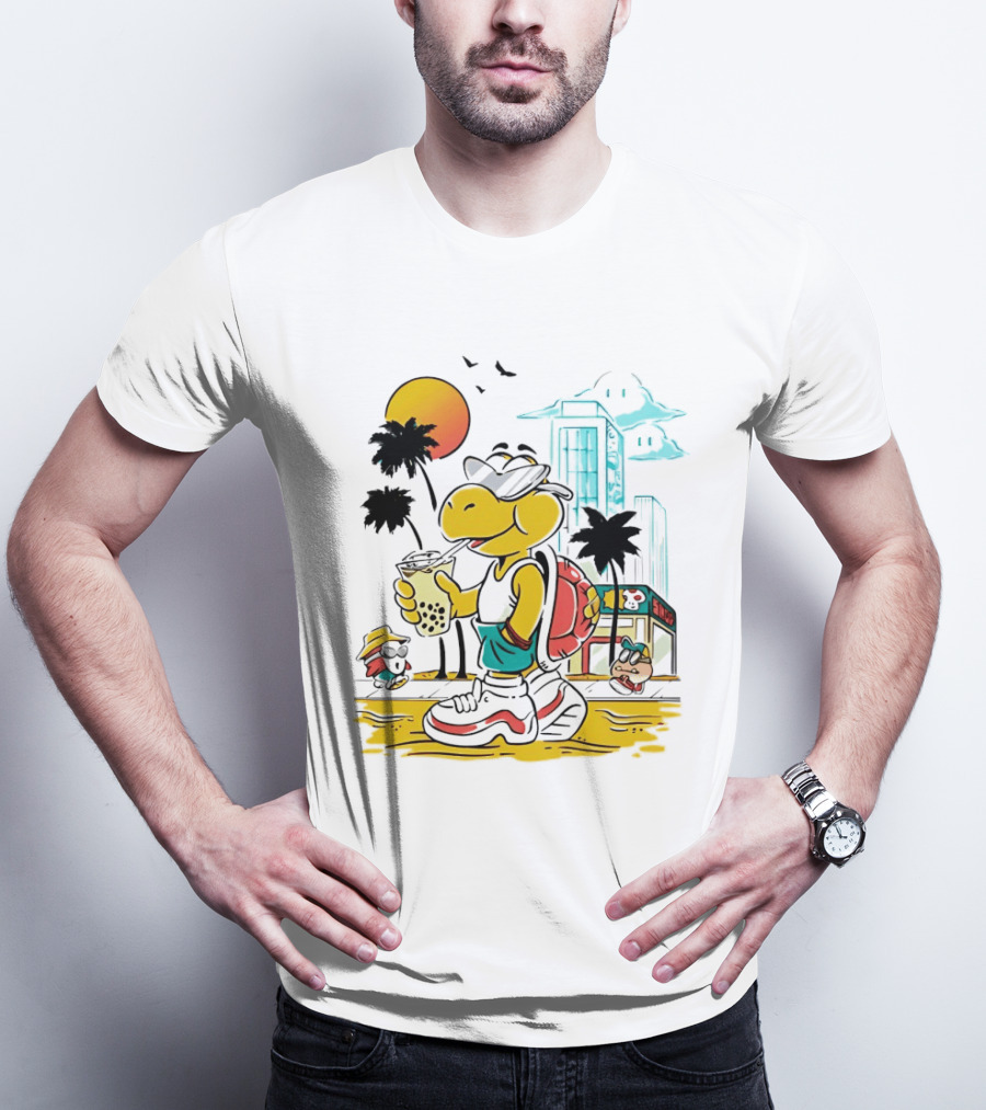 Koopa Troopa Beach Day Vibes With Bubble Tea And Palm Trees T-Shirt