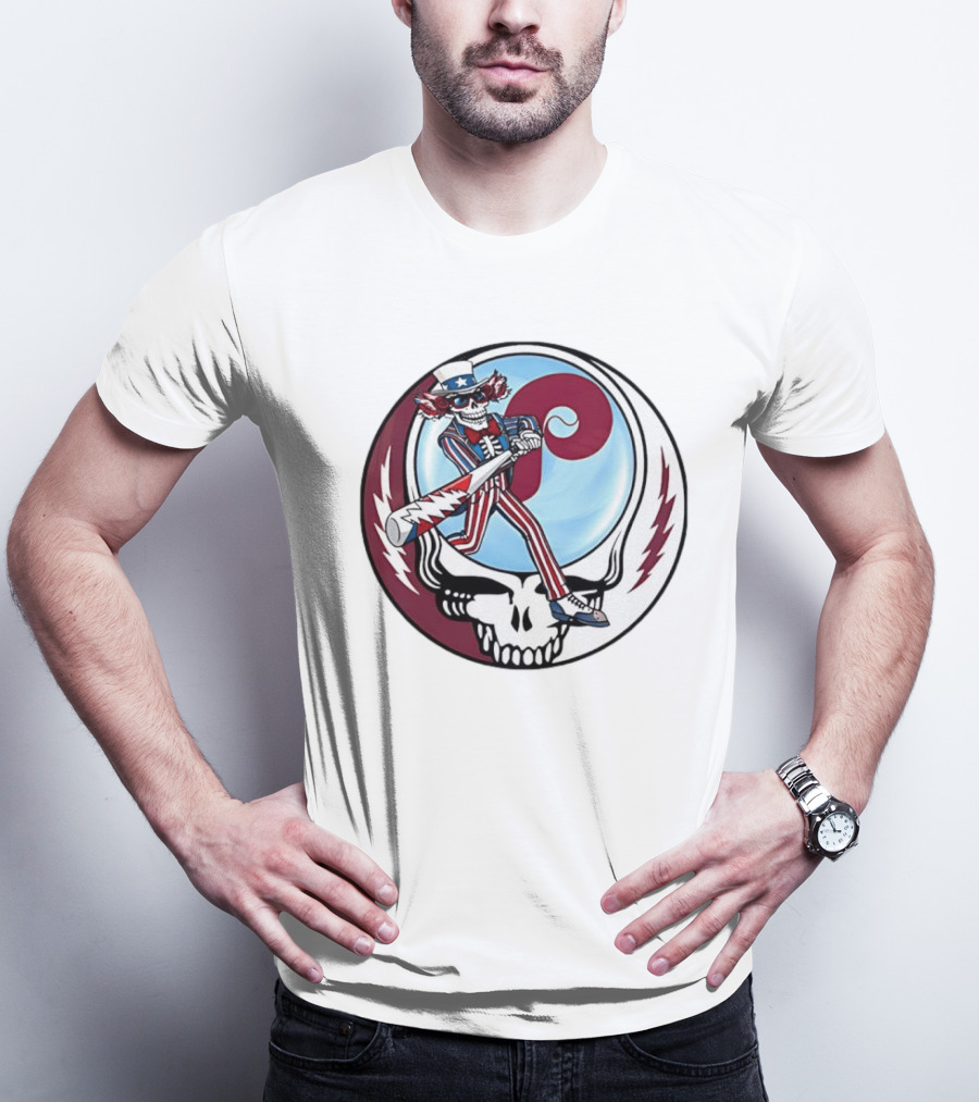 Philadelphia Phillies Uncle Sam Skeleton Baseball Stealie T-Shirt