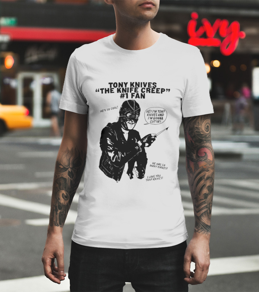 Tony Knives The Knife Creep Volume One Leather Jacket Mysterious True Crime Legendary Horror Movie Night Stalk Western Adventure T-Shirt