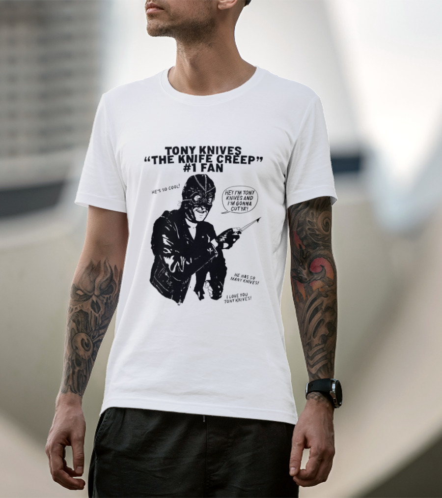 Tony Knives The Knife Creep Volume One Leather Jacket Mysterious True Crime Legendary Horror Movie Night Stalk Western Adventure T-Shirt