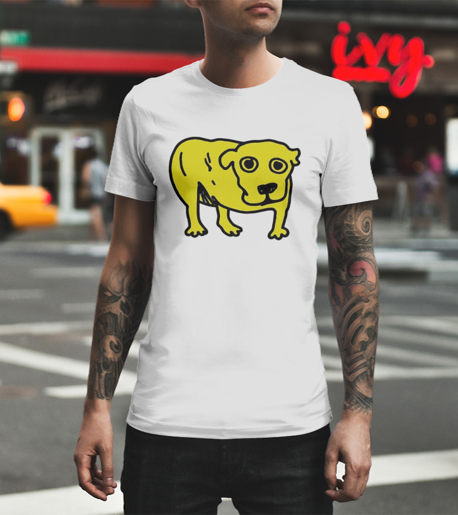 Tripod Dog Doodle Minimalist Yellow Canine Drawing T-Shirt