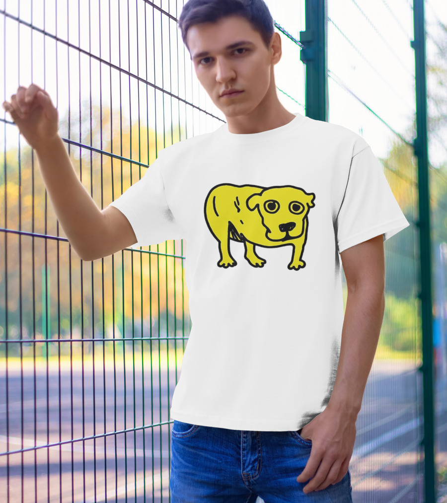 Tripod Dog Doodle Minimalist Yellow Canine Drawing T-Shirt