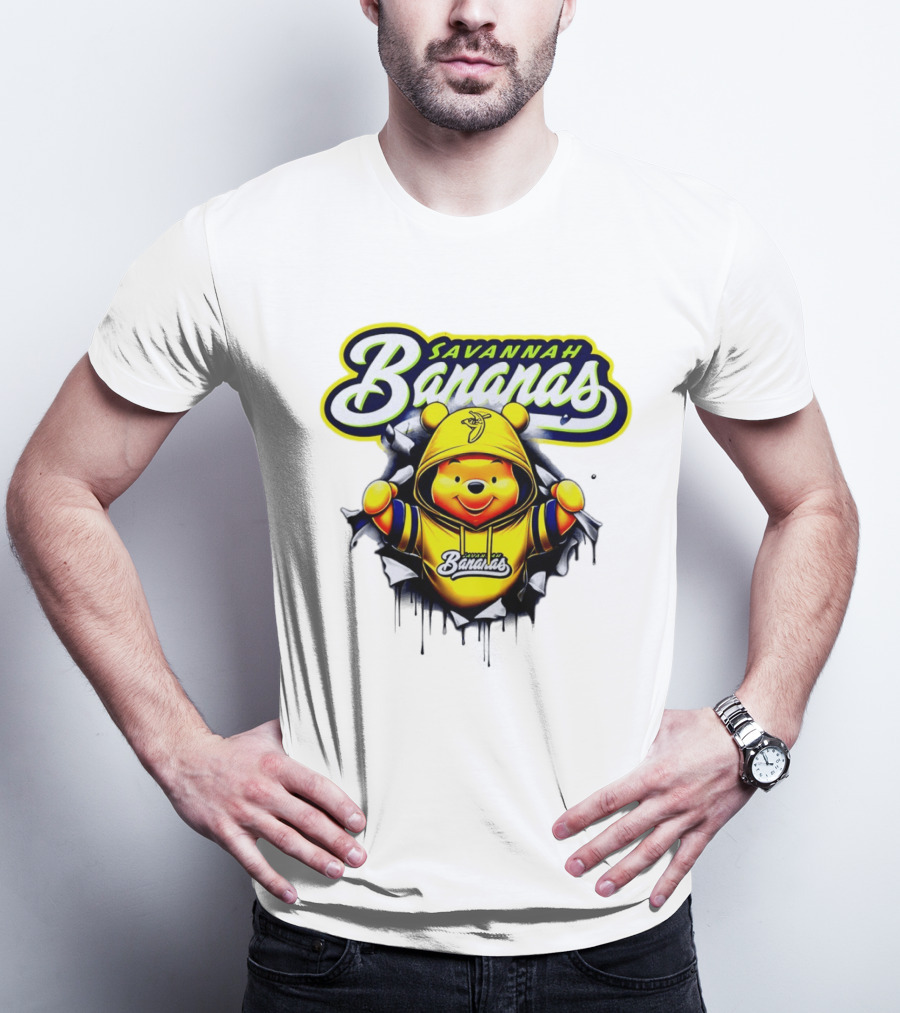 Savannah Bananas Winnie The Pooh Yellow Hooded Character With Banana Ball T-Shirt