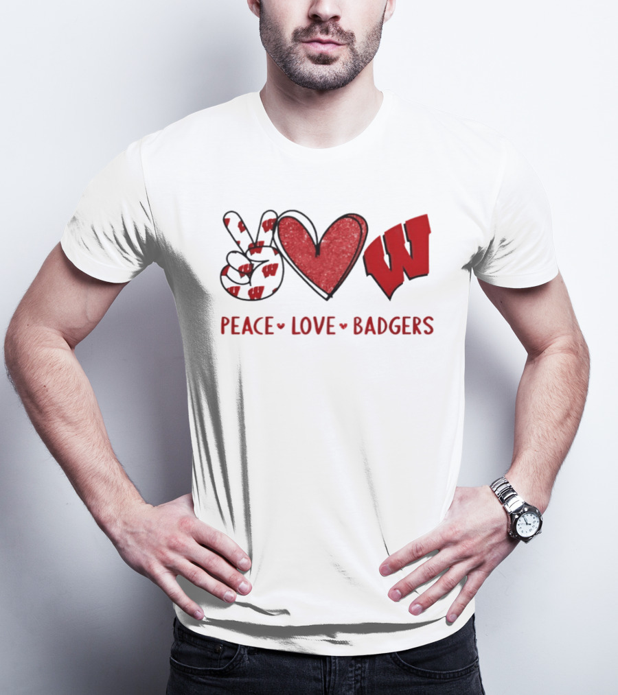 Peace Love Badgers Wisconsin Football Heart Sign T-Shirt