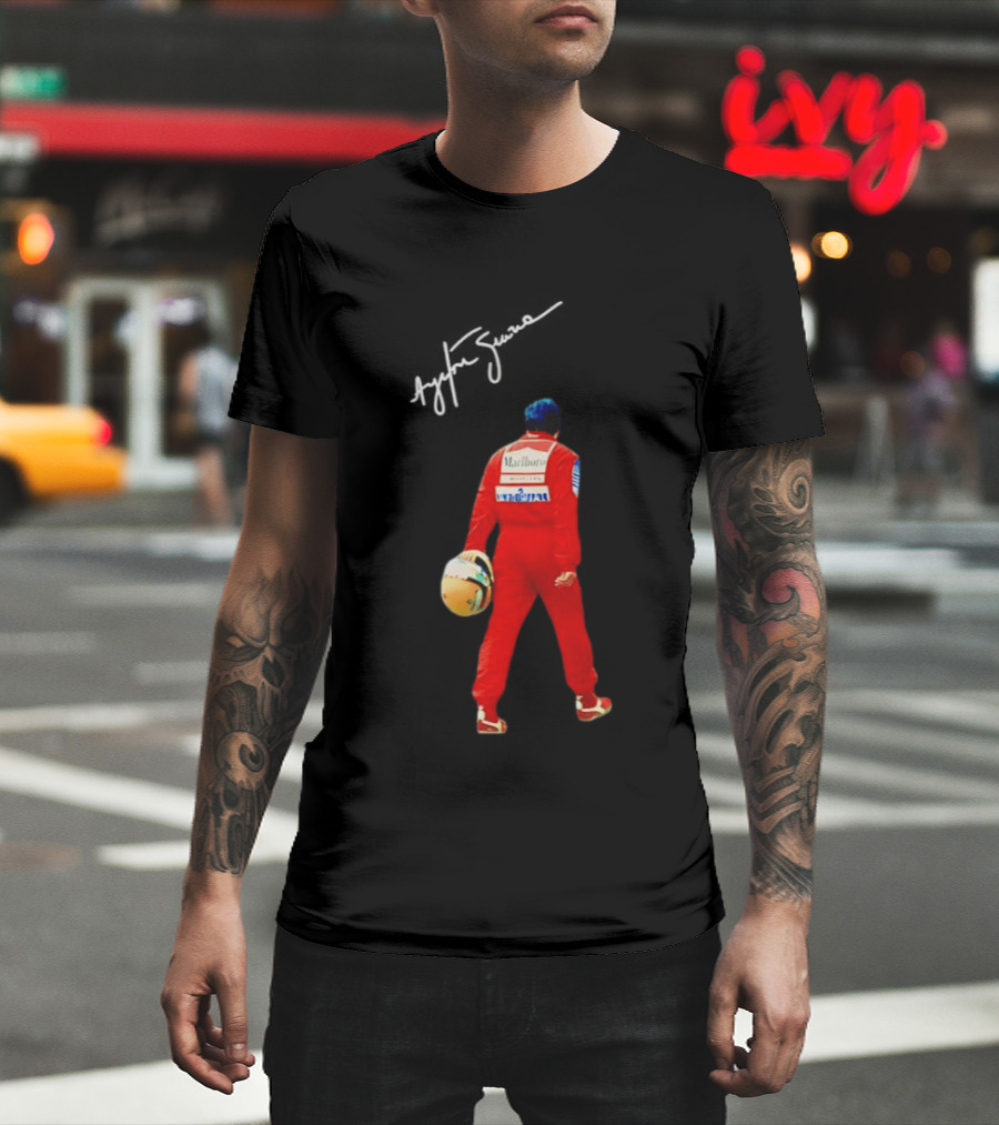Ayrton Senna Racing Motorsport Legend Marlboro McLaren F1 Driver Iconic Branding T-Shirt
