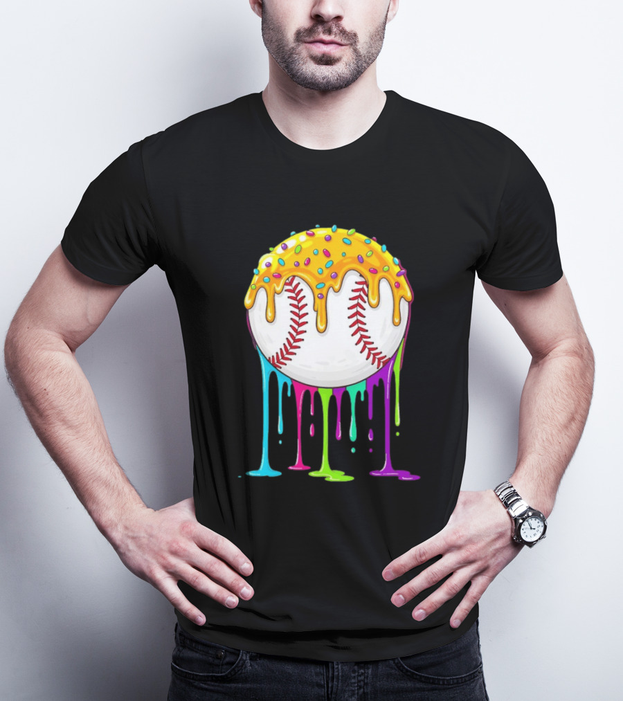 Baseball Dripping Icing Candy Sprinkles Rainbow T-Shirt