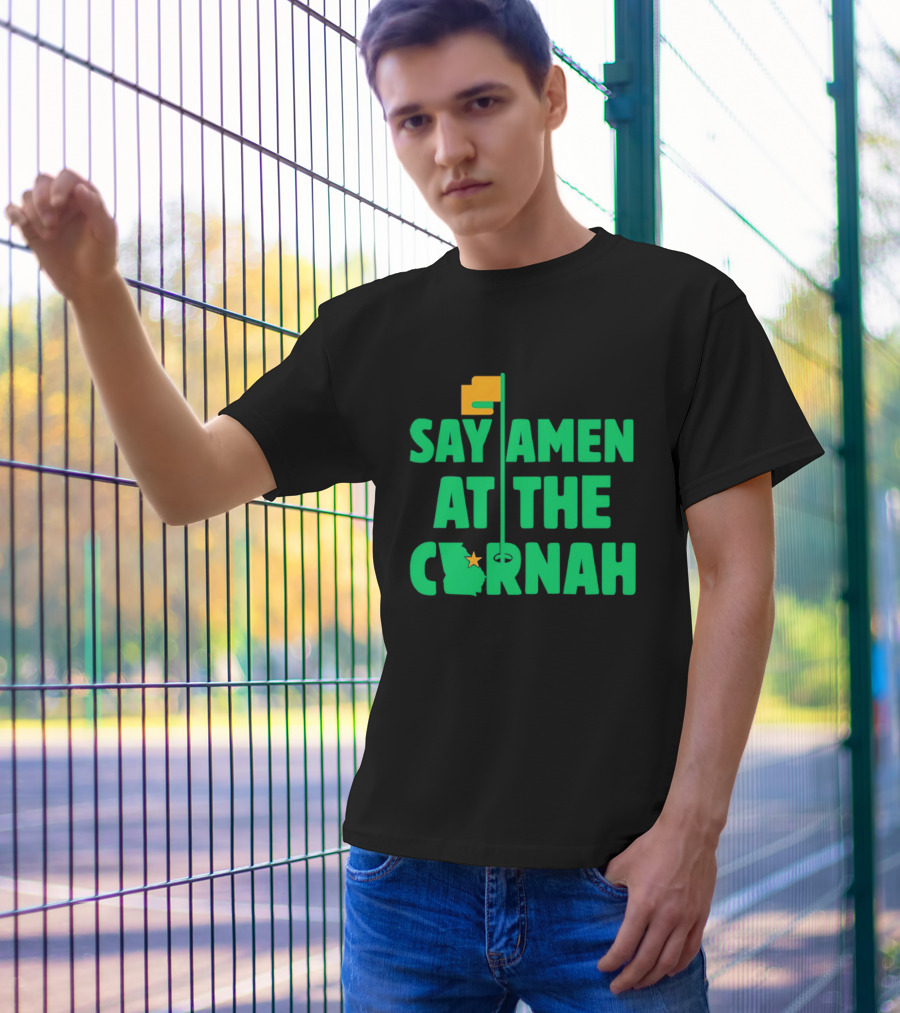 Say Amen At The Cornah Golf Flag Star Motif T-Shirt