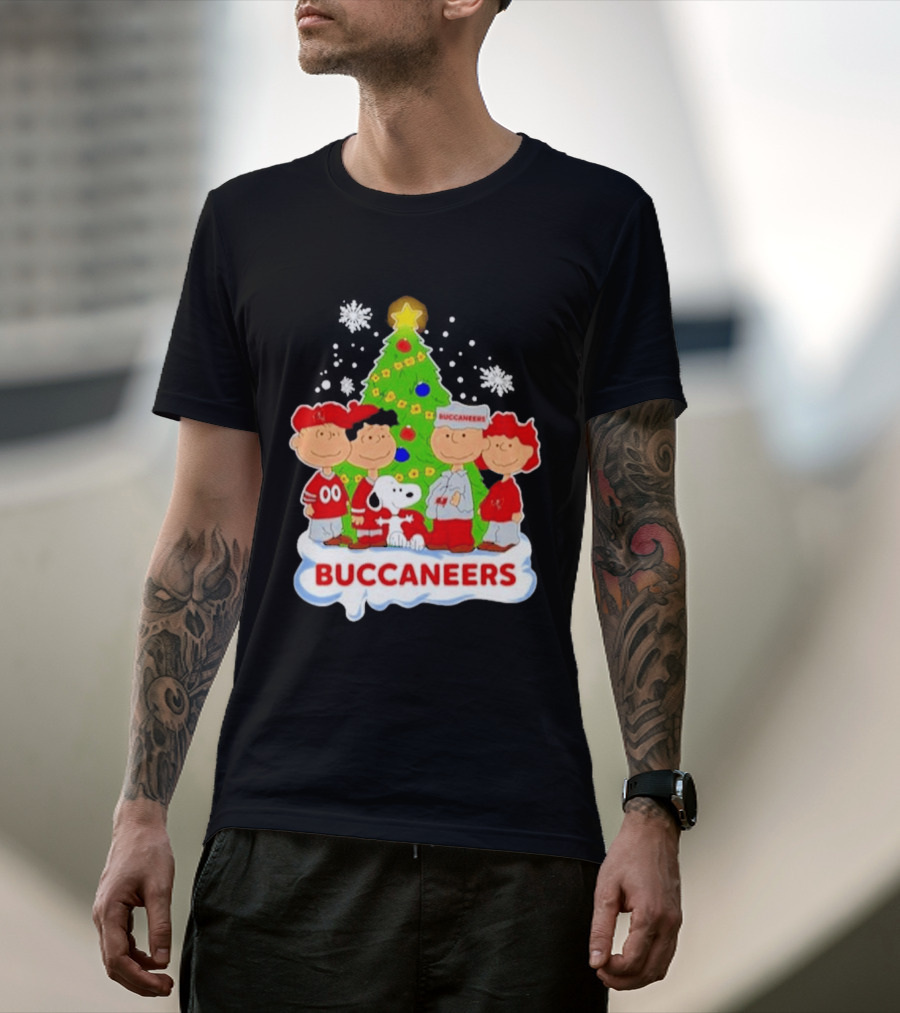 Snoopy Buccaneers Christmas Tree Tampa Bay Peanuts Holiday T-Shirt