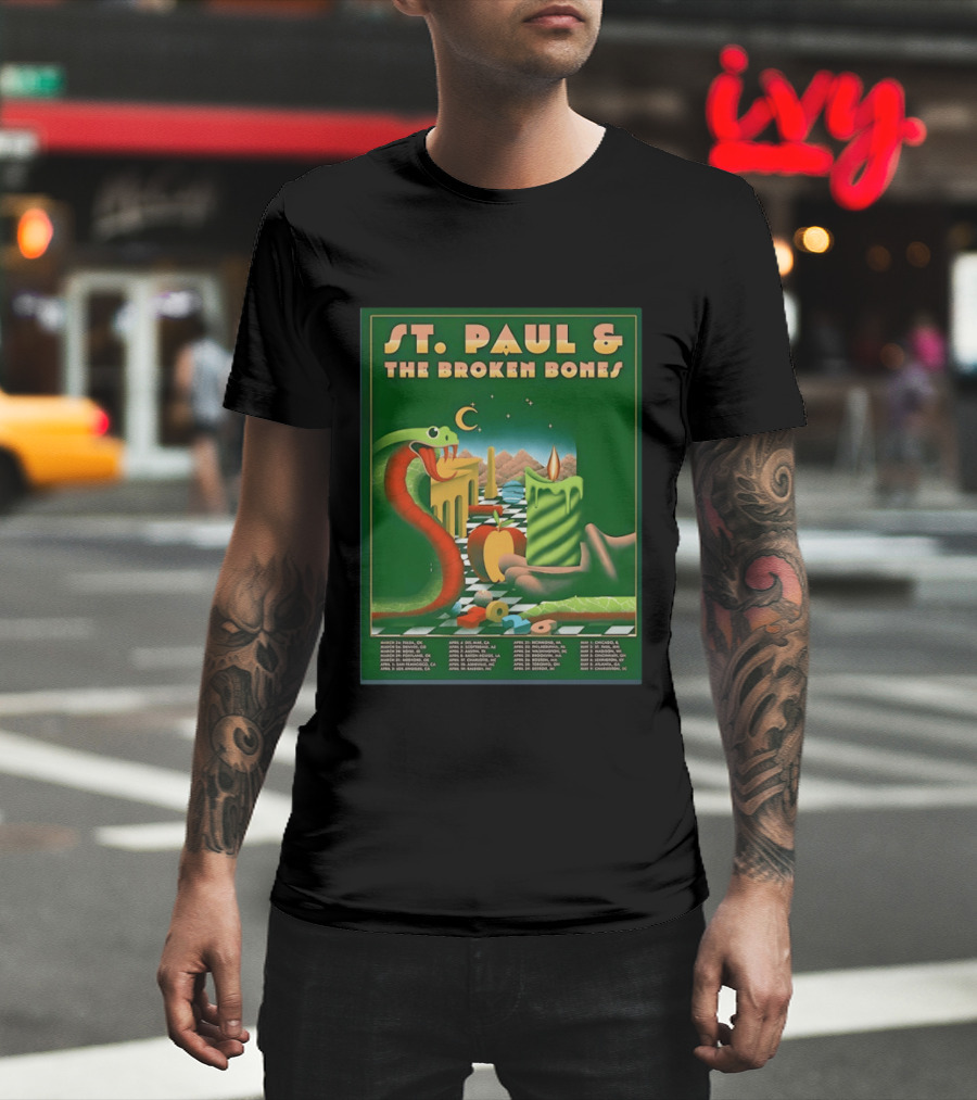 St Paul And The Broken Bones 2026 North America Tour Snake Candle Chessboard T-Shirt