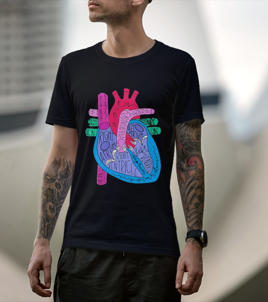 Heart Anatomy Aorta Pulmonary Artery Superior Vena Cava Right Atrium Ventricle Diagram T-Shirt