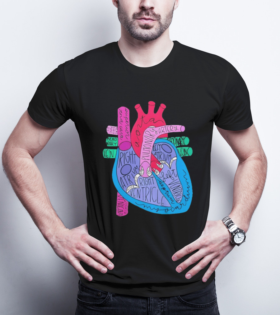 Heart Anatomy Aorta Pulmonary Artery Superior Vena Cava Right Atrium Ventricle Diagram T-Shirt