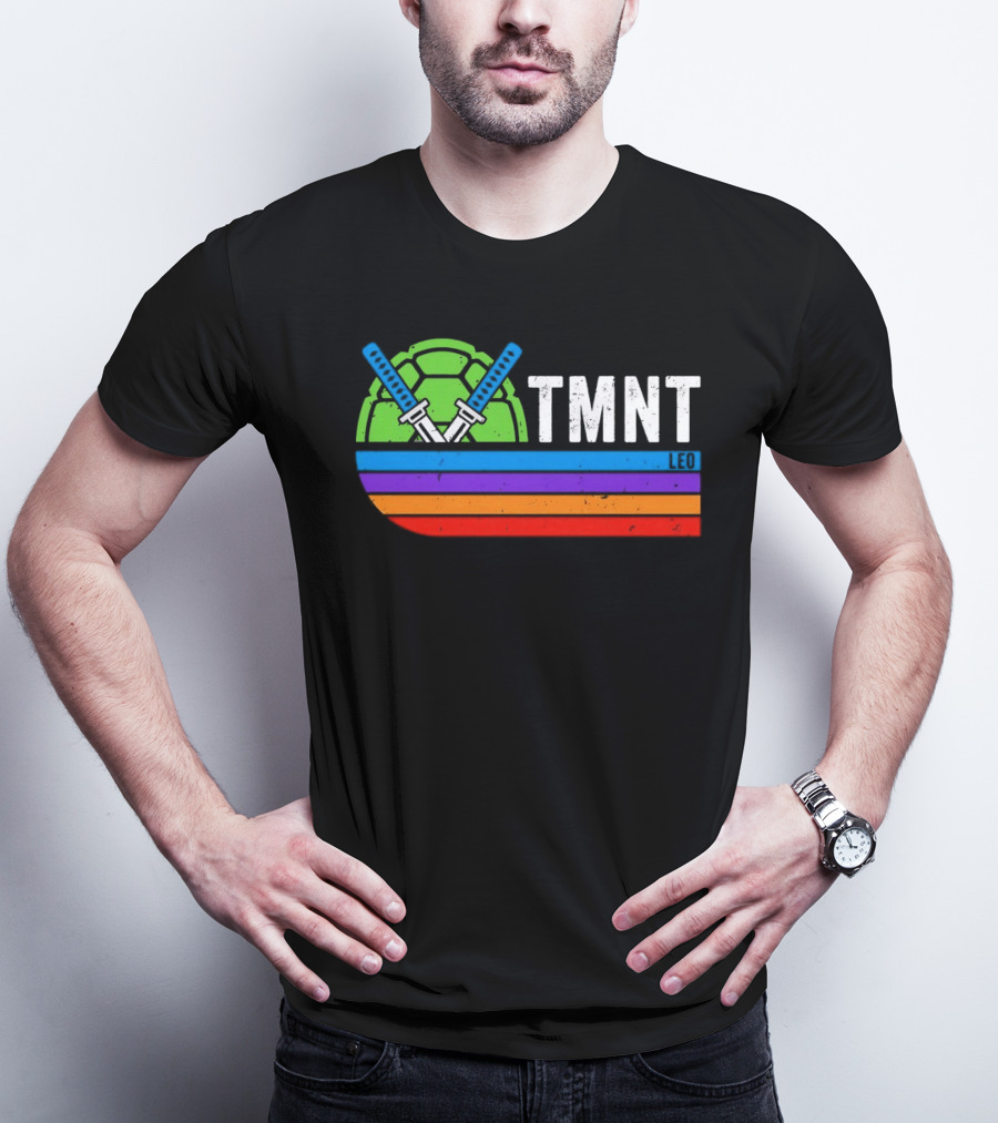 TMNT Leonardo Leo Swords Turtle Shell Colorful Stripes T-Shirt