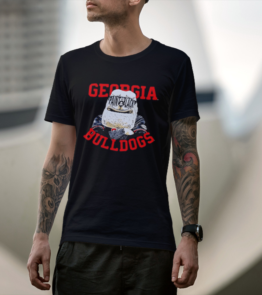Georgia Bulldogs Paint It Black Bulldog Mascot Baseball T-Shirt